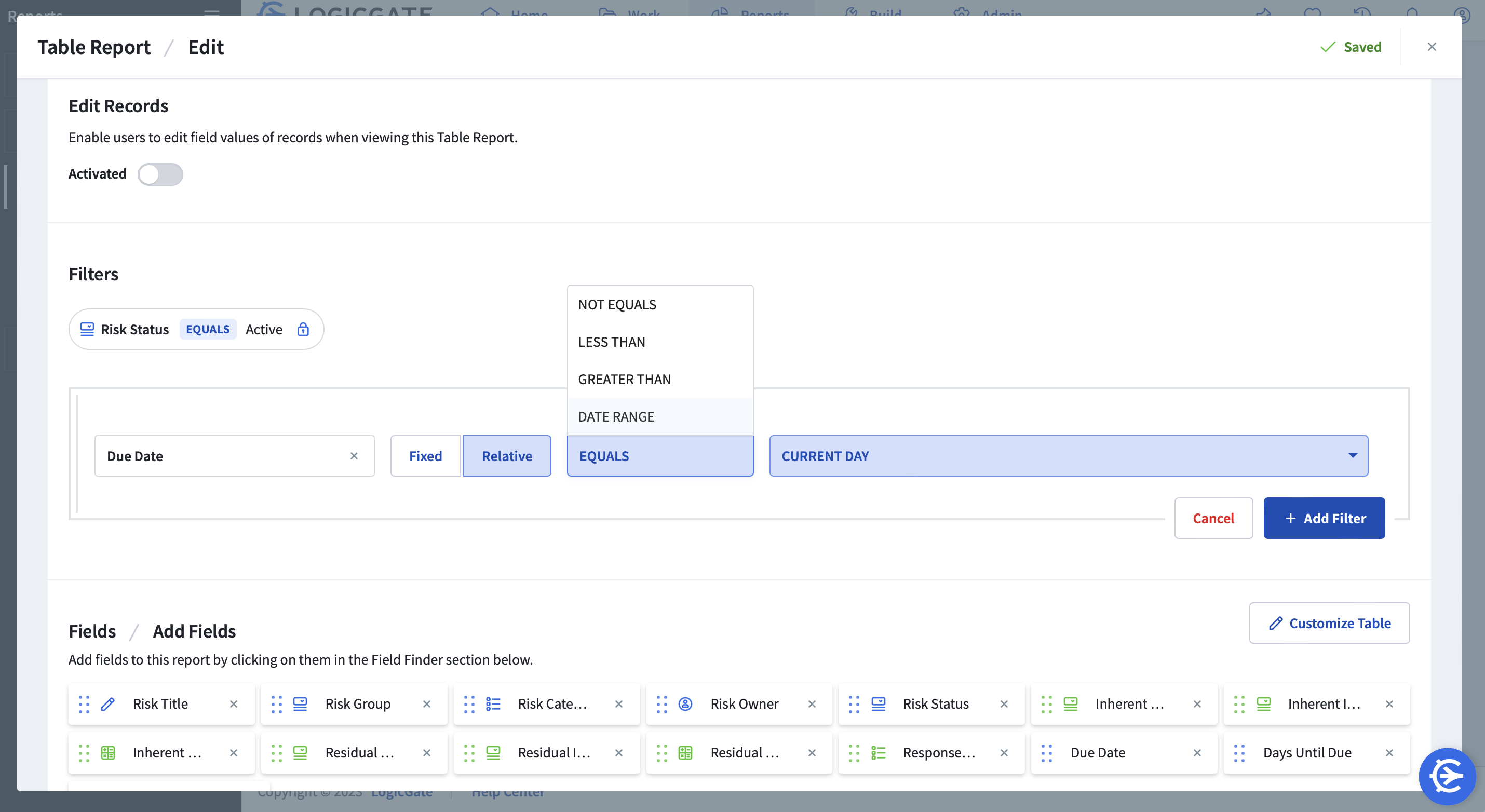 Filter Table Reports – LogicGate Help Center
